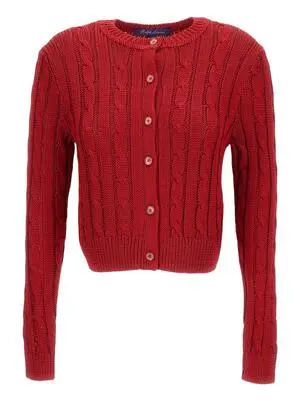 Ralph Lauren Cable Knit Cropped Cardigan - Bright Red