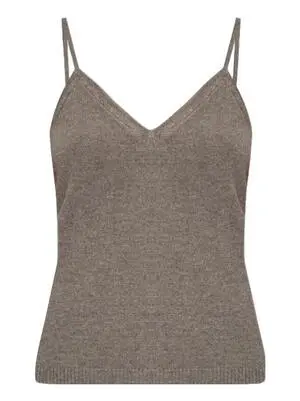 LISA YANG V-neck Spaghetti Strap Top With Ribbed Detailing - Gray