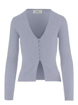 Arch4 Ribbed V-neck Cardigan Sweater - Gray