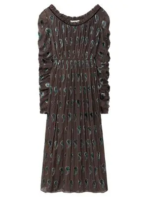 Tory Burch Paisley Print Ruffled Midi Dress - Brown Paisley