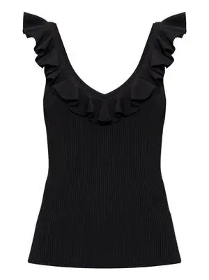 Zimmermann Sleeveless Ribbed Top With Ruffle Detail - Black