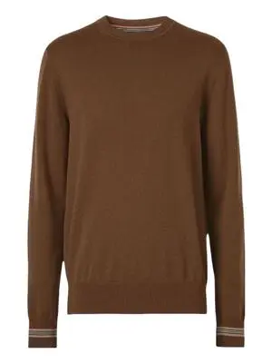 Burberry Icon Stripe-trim Wool Jumper - Brown