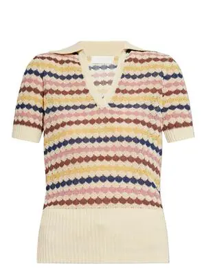Zimmermann Awaken Scallop Knit Polo Top - Nude