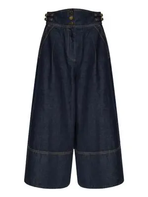 Zimmermann Buckle-detail Pleated Denim Culottes - Navy Blue