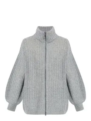 LISA YANG Moralie Zipped Balloon-sleeve Sweater - Cloudy