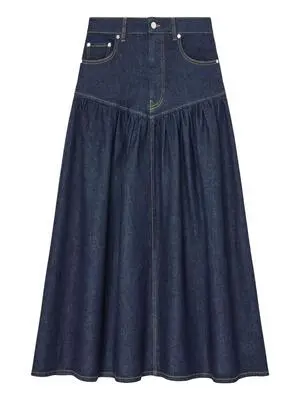 GANNI High-waist Denim Maxi Skirt With Belt Loops And Multiple Pockets - Rinse