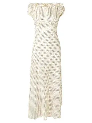 DÔEN DOEN Ruffled Polka-Dot Silk-Blend Twill Midi Dress No