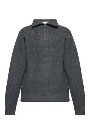 Officine Générale Long Sleeve Ribbed Sweater With High Collar - Black