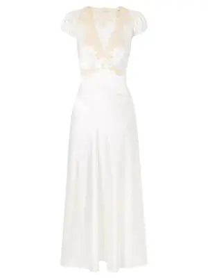 DÔEN Silk-satin Midi Dress With Lace Trim - No