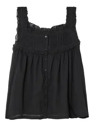 DÔEN Cotton Voile Lace Trimmed Top - Black
