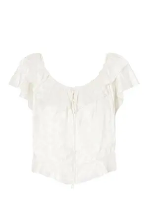 DÔEN Ruffled Satin-jacquard Blouse - White