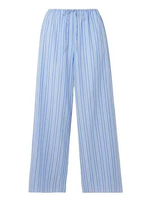 DÔEN Striped Organic Cotton Straight-leg Pants - Blue
