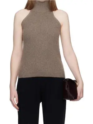 LISA YANG Rib-knit Cashmere Halter Top - Truffle