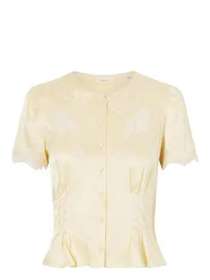 DÔEN DOEN Silk-Satin Lace Trimmed Blouse