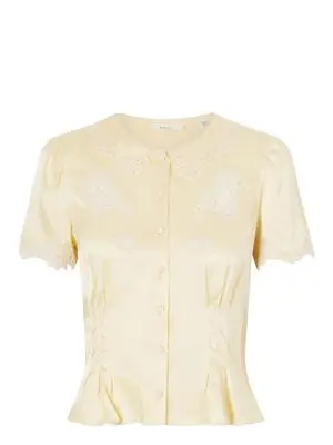 DÔEN Silk-satin Lace Trimmed Blouse - Nude