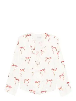 FORTE_FORTE Printed Bow Long Sleeve Shirt - Off-white