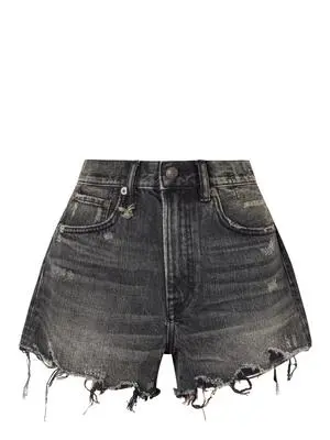 R13 Distressed Cotton Denim Shorts - Black