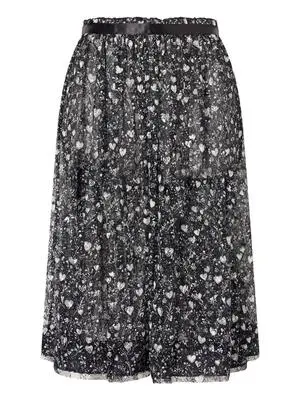 R13 Satin-trimmed Printed Lace Midi Skirt - Black