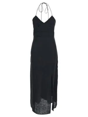 TWINSET Embroidered Strappy Dress With Side Slit - Black