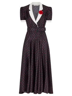 RODARTE Belted Printed Silk-twill Gown - Black