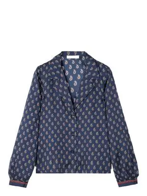 DÔEN Printed Silk-satin Blouse - Blue