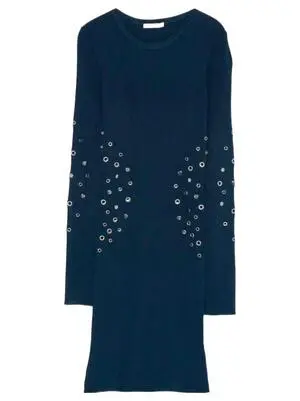 Patrizia Pepe Ribbed Knit Dress With Stud Embellishments - Blue