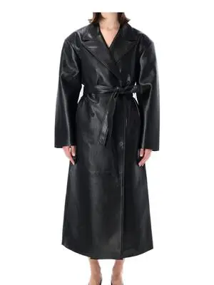 THE FRANKIE SHOP Double-breasted Leather Coat - Black