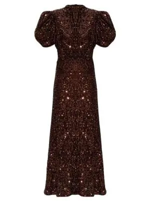 ROTATE BY BIRGER CHRISTENSEN Sequin Embellishment Puff Sleeve Midi Dress - Black