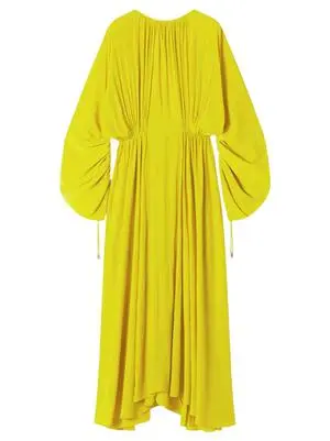 LANVIN Gathered Crewneck Midi Dress With Ruched Sleeves - No