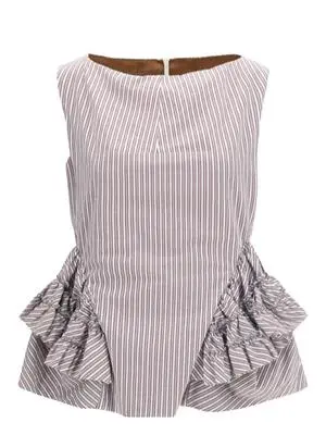 Dries Van Noten Sleeveless Ruffled Peplum Top - Gray