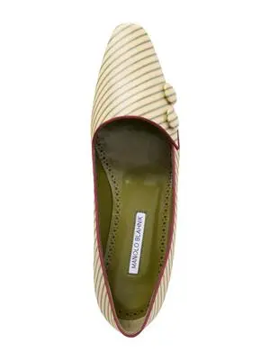 Manolo Blahnik Grosgrain-trimmed Striped Satin Flats - Multicolor