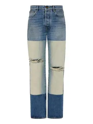 MAISON MARGIELA Paneled Straight Leg Jeans With Distressed Knee Slits - Blue