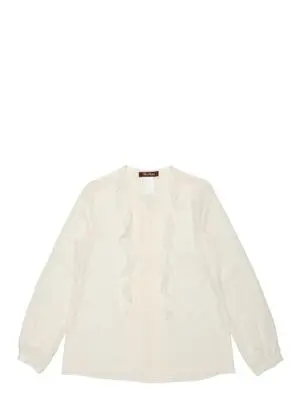 Max Mara Ruffled Round Neck Long Sleeve Top - White
