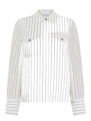 Veronica Beard Striped Pocket Long Sleeve Shirt - White