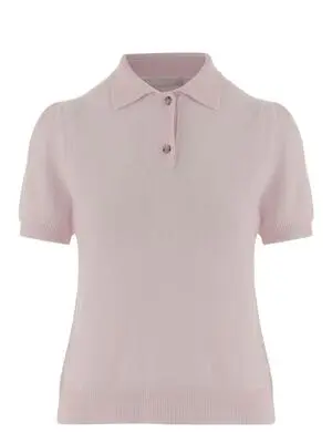 ALLUDE Short Sleeve Polo Shirt With Lapel Collar - Pink