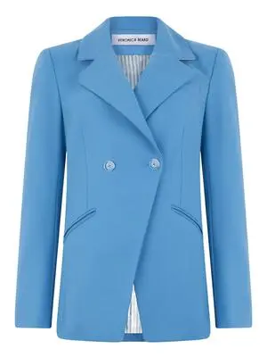 Veronica Beard Linen Blend Double-breasted Blazer - Blue