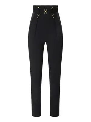 Elisabetta Franchi High-waisted Tailored Trousers With Satin Inserts And Logo Belt - Black