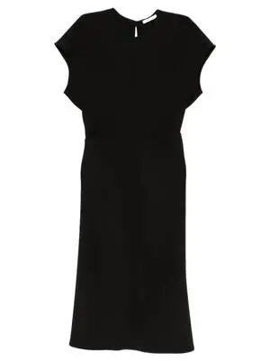 Patrizia Pepe Crewneck Midi Dress With Short Sleeves - Black