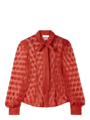 Ulla Johnson Soraya Tie-neck Fil Coupé Mesh Blouse - Red