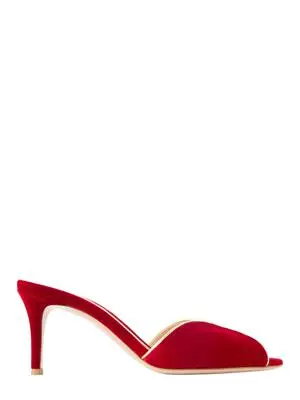 GIANVITO ROSSI Velvet Mules With Gold Leather Trim - Red