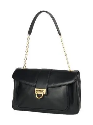 FERRAGAMO Gold Tone Logo Shoulder Bag - Black