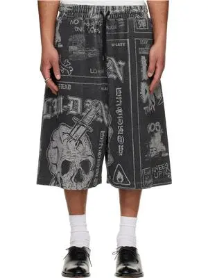 LU'U DAN Printed Graphic Shorts - Black