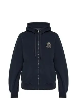 Dolce & Gabbana Heraldic Patch Drawstring Hoodie - Blue