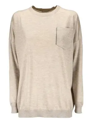 Brunello Cucinelli Crewneck Knitted Jumper With Pocket Detail - Nude