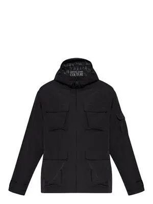 Versace Logo Patch Hooded Insulated Jacket - Black