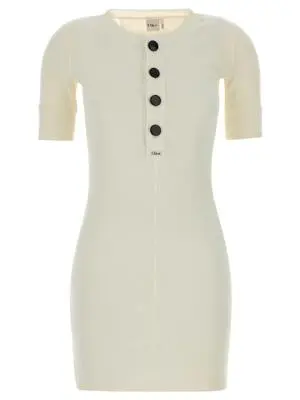 Chloé Chloé Buttoned Henley Mini Dress In Organic Cotton Milk Color