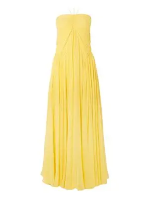 Cult Gaia Ritz Gathered Silk-chiffon Halterneck Maxi Dress - Yellow