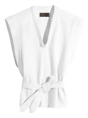 LEMAIRE V-neck Belted Cotton Vest - White