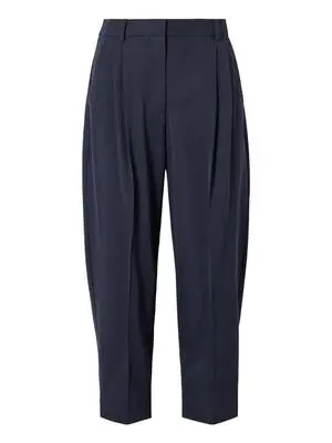 Stella McCartney Pleated Cropped Wool Tapered Pants - Black