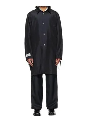 WOOYOUNGMI Drawstring Cuff Logo Patch Coat - Black